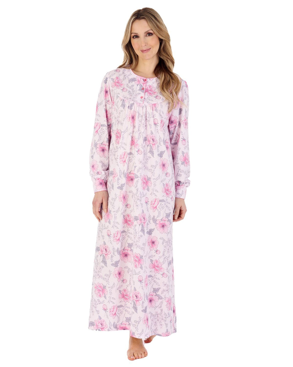 Slenderella Womens 50" Picot Trim Long Sleeve Cotton Nightie – Slumber Hut