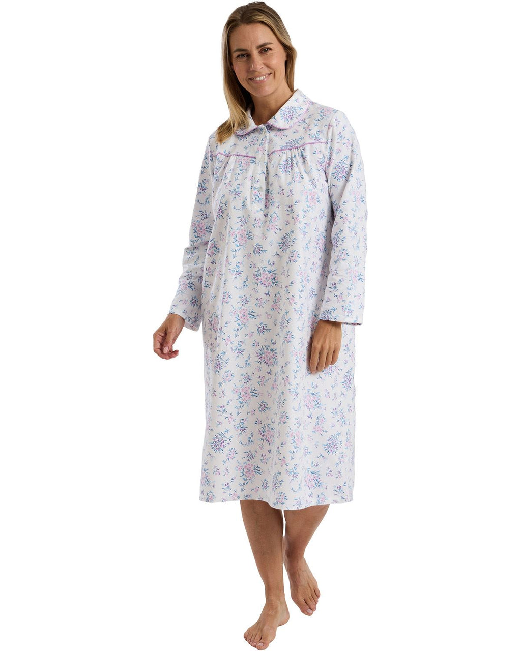 Marlon Womens Floral Bouqeut Wincey 45" Long Sleeve Nightdress ...