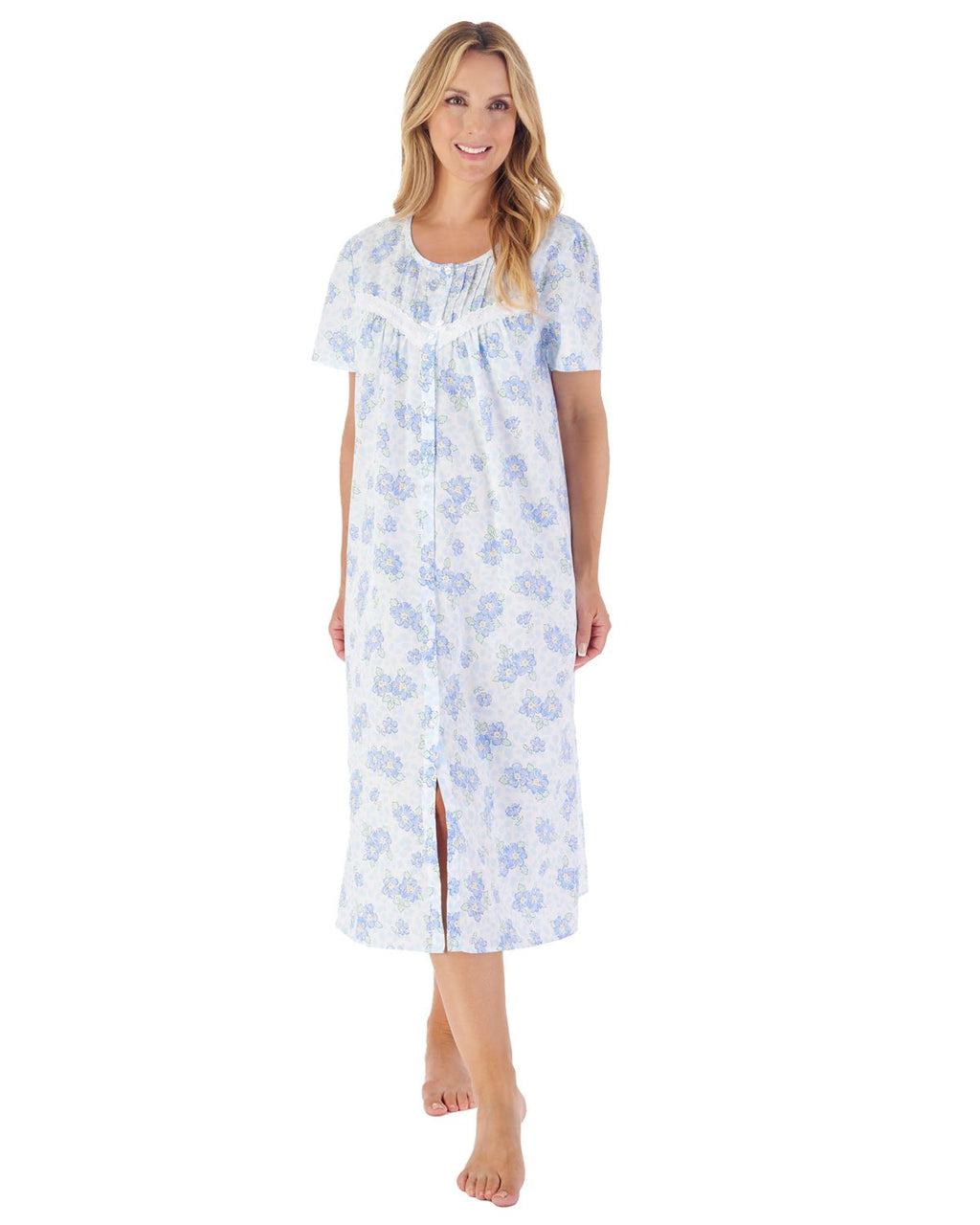 Slenderella Womens 46" Shadow Leaf Floral Button Cotton Nightie ...