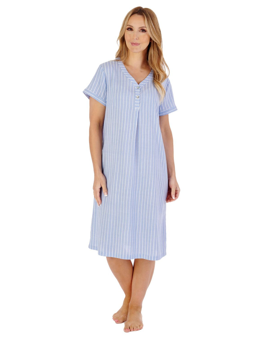 Slenderella Womens Textured Stripe Short Sleeve Nightie – Slumber Hut