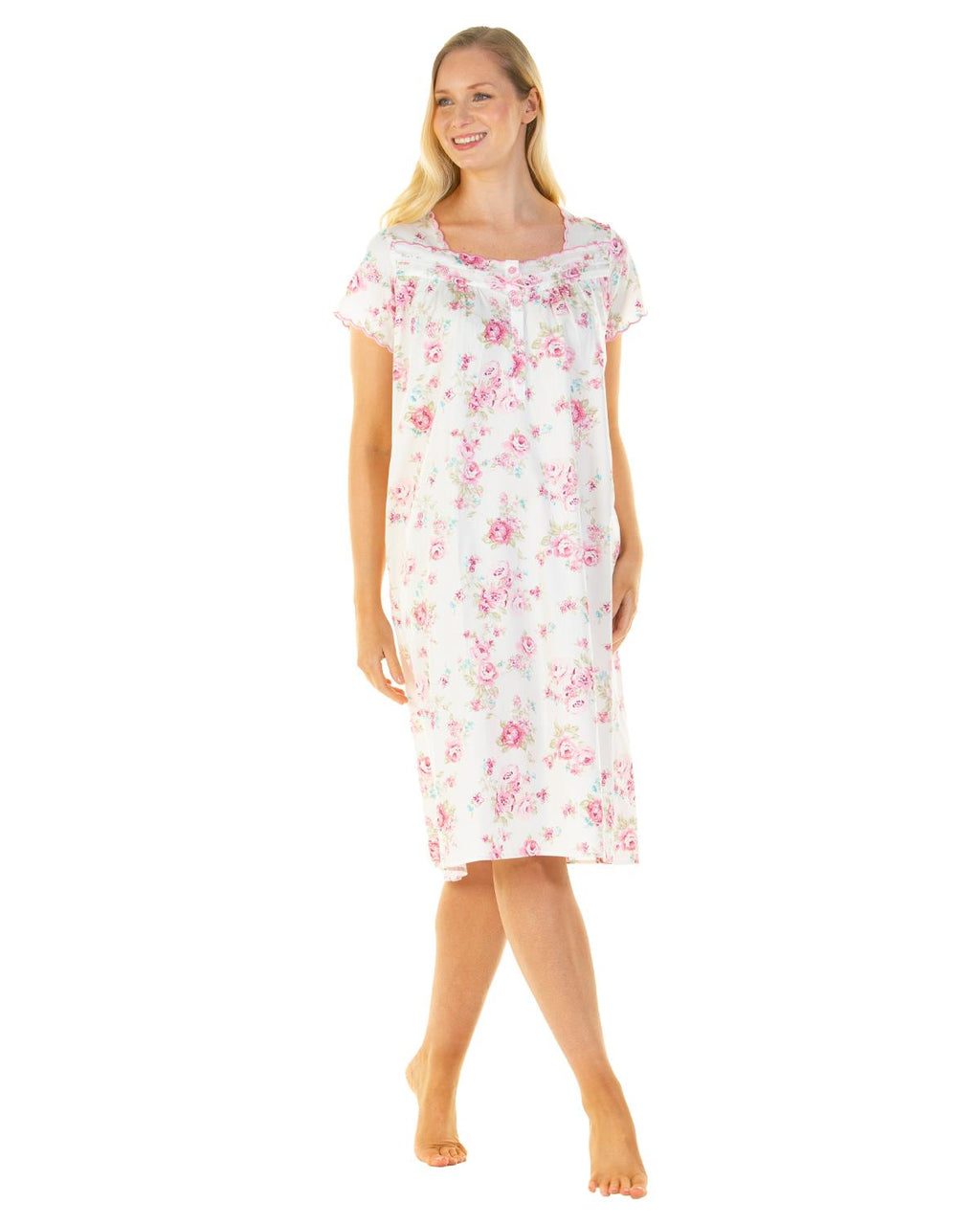 Sue Marks Womens 43" Cotton Roses Short Sleeve Nightie – Slumber Hut