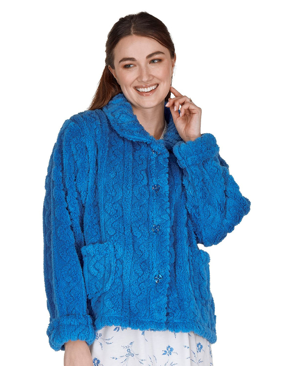 La Marquise Womens Diamond Jacquard Button Fleece Bed Jacket – Slumber Hut