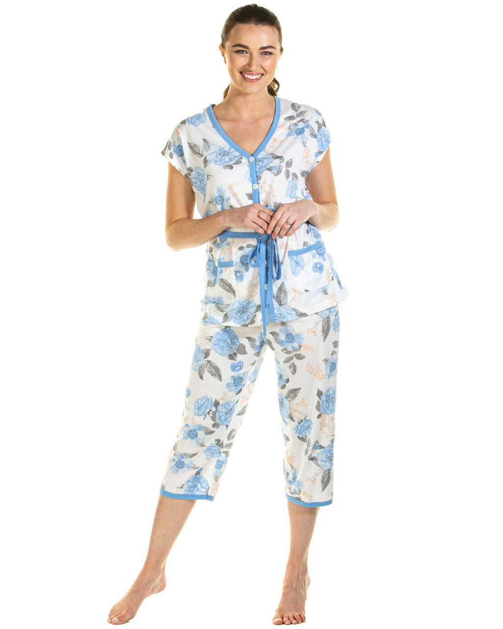 Lady Olga Womens Roses Jersey Cropped Pyjamas – Slumber Hut
