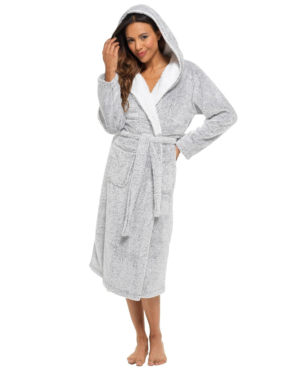 Womens Textured Long Pile Sherpa Trim Dressing Gown – Slumber Hut