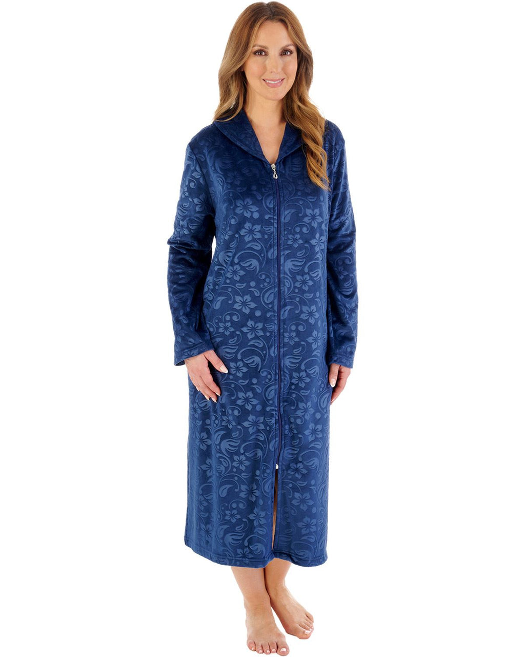 Slenderella Womens Embossed Crystal Fleece 46" Zip Through Housecoat ...