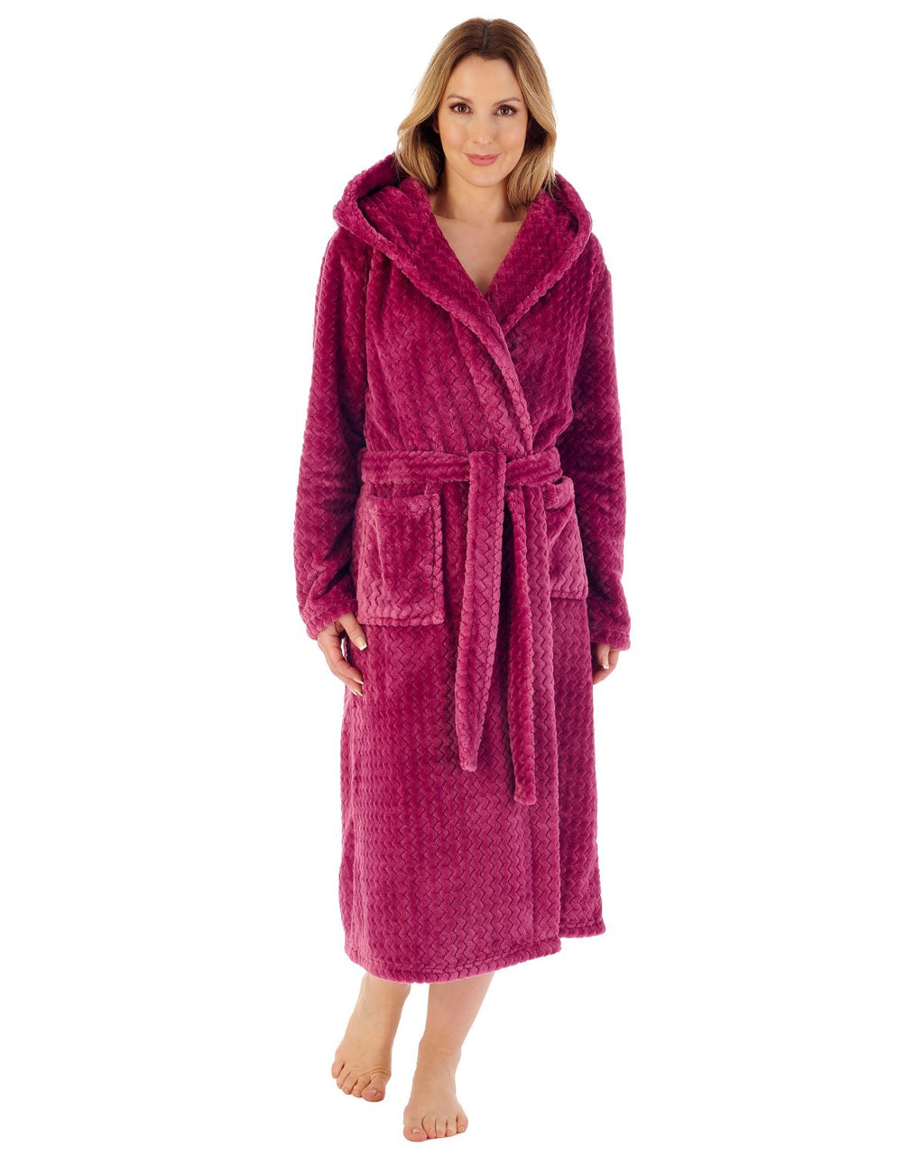 Slenderella Womens 46" Chevron Embossed Fleece Hooded Dressing Gown ...
