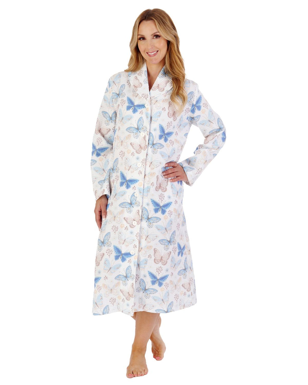 Slenderella Womens 46" Printed Waffle Button Dressing Gown – Slumber Hut